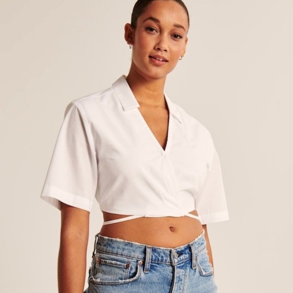 Abercrombie & Fitch | Tops | Shortsleeve Poplin Wrap Top | Poshmark